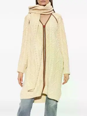 DIESEL® Cable-knit Coat With Leather Trim