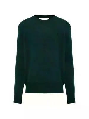 AMI Paris Crew Neck Wool Sweater With De Coeur Embroidery