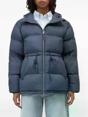 Closed Hooded Padded Jacket With Drawstring Waist - Blue