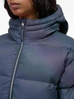 Closed Hooded Padded Jacket With Drawstring Waist - Blue