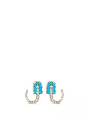 U LOS ANGELES 18k Yellow Diamond And Turquoise Huggie Earrings - Gold