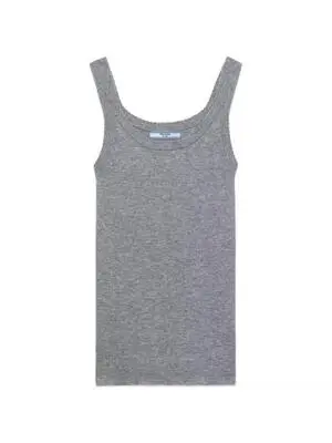 Prada Ribbed Knit Cashmere Tank Top With Scalloped Edges