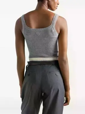 Prada Ribbed Knit Cashmere Tank Top With Scalloped Edges