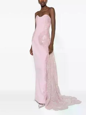 JEAN-LOUIS SABAJI Strapless Sequined Tulle Maxi Dress