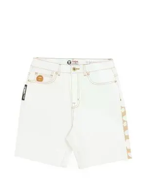 AAPE BY *A BATHING APE Logo Print Raw-cut Hem Shorts - White