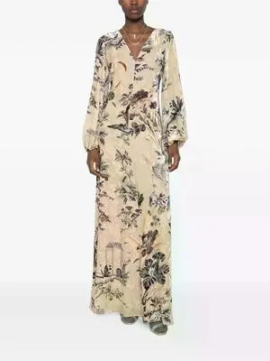 Etro Beige Floral Print Devoré Effect Maxi Dress