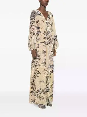 Etro Beige Floral Print Devoré Effect Maxi Dress