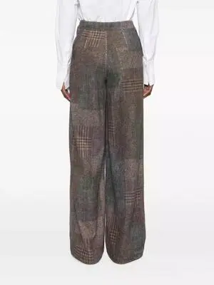 BYE Patchwork Check Wide Leg Trousers
