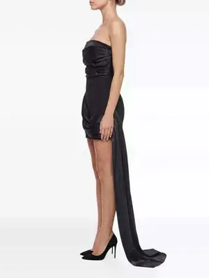 POST MERIDIEM Rhinestone-embellished Draped-train Mini Dress