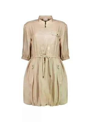 Moncler Silk Twill Mini Shirt Dress - Neutrals