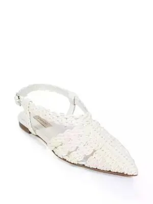 Casadei Woven Slingback Flat Pumps - White