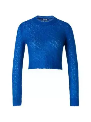 JIL SANDER Pointelle-knit Cropped Sweater - Blue