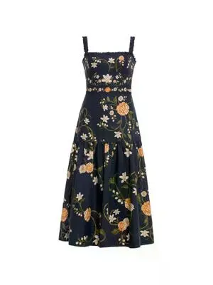 Agua Bendita Nispero Valle Embroidered Ruffled Midi Dress - Blue