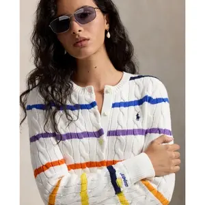 Ralph Lauren Us Open Striped Cable Cotton Cardigan