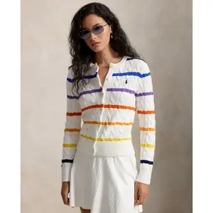 Ralph Lauren Us Open Striped Cable Cotton Cardigan