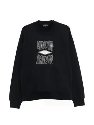 Emporio Armani Logo-embroidered Zip-slit Sweater - Blue
