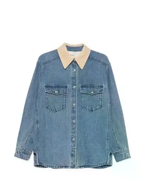 SYSTEM Corduroy Collar Chest Pocket Denim Jacket - Blue