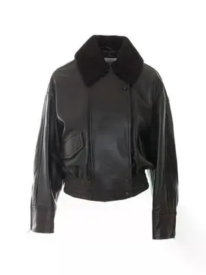 IVY OAK Leather Shearling Collar Jacket - Brown