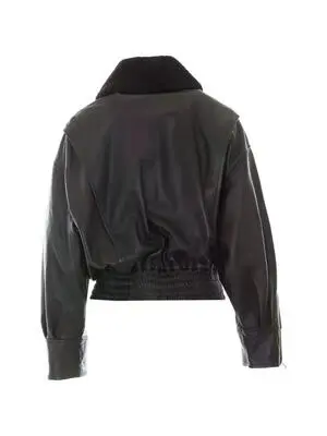 IVY OAK Leather Shearling Collar Jacket - Brown