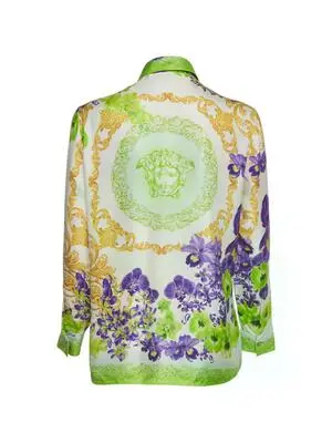 Versace Orchid Barocco Print Silk Shirt