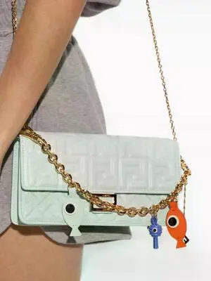 Fendi Chain Fish Charm With Leather Accents