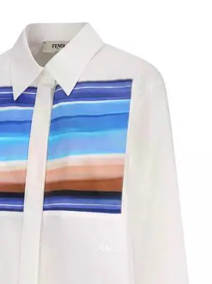 Fendi Striped Print Cotton Poplin Shirt - White