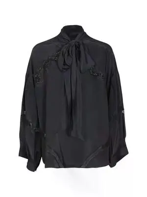 ERMANNO FIRENZE Pussy-bow Lace-trimmed Blouse - Black