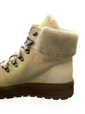 POLLINI Shearling-trim Leather Ankle Boots
