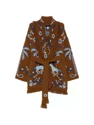 Alanui Fringe-trimmed Intarsia Cardigan - Brown