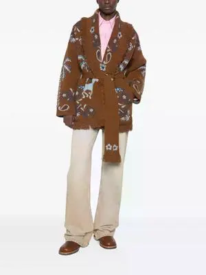 Alanui Fringe-trimmed Intarsia Cardigan - Brown