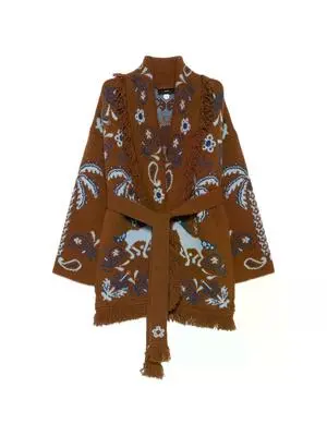 Alanui Fringe-trimmed Intarsia Cardigan - Brown