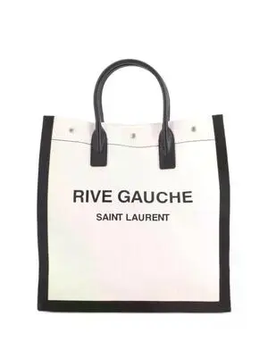 Saint Laurent Rive Gauche Shopper Canvas Tall Tote Bag - Neutrals