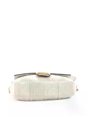 Fendi Baguette Nm Bag Zucca Embossed Leather Medium Crossbody Bag - White
