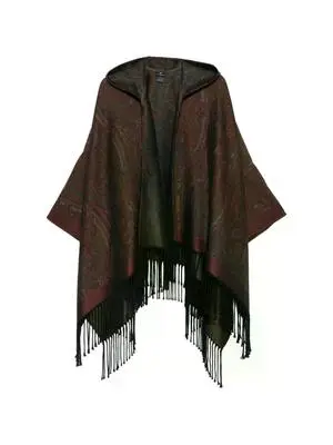 Etro Paisley Print Hooded Poncho - Brown