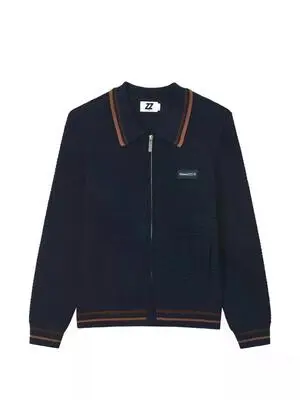 Izzue Zip-up Cardigan With Textured Knit And Stripe Trim