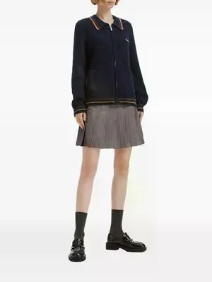 Izzue Zip-up Cardigan With Textured Knit And Stripe Trim