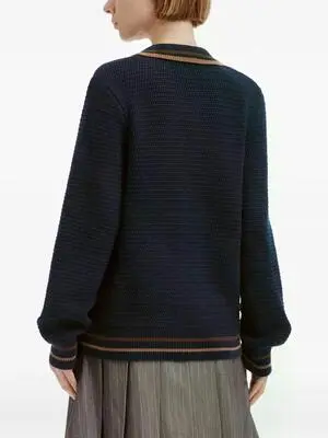Izzue Zip-up Cardigan With Textured Knit And Stripe Trim