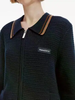 Izzue Zip-up Cardigan With Textured Knit And Stripe Trim