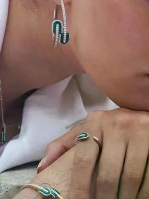 U LOS ANGELES Malachite And Diamond Hoop Earrings