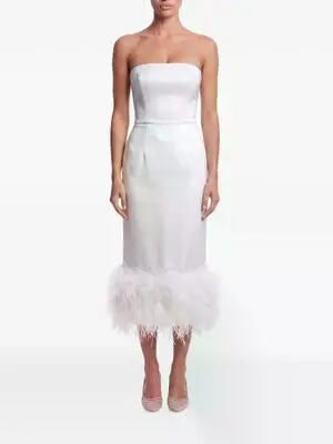 POST MERIDIEM Feather-trim Satin Midi Dress