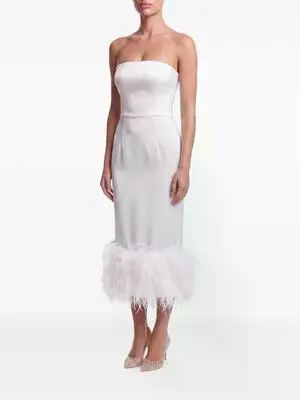 POST MERIDIEM Feather-trim Satin Midi Dress