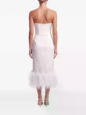 POST MERIDIEM Feather-trim Satin Midi Dress