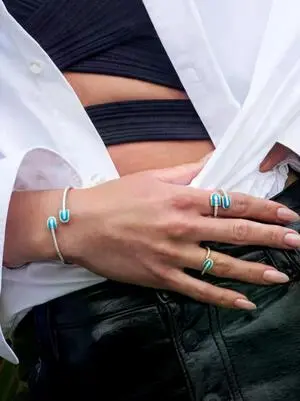 U LOS ANGELES 18k Yellow Turquoise And Diamond Ring