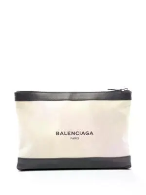 Balenciaga Canvas Navy Clip M Clutch Bag - Brown