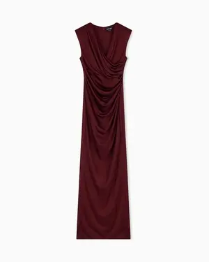 Giorgio Armani Long Sleeveless Shiny Viscose Jersey Gown - Burgundy