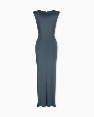 Giorgio Armani Long Sleeveless Shiny Viscose Jersey Gown - Grey