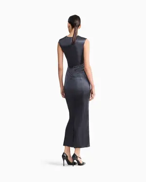 Giorgio Armani Long Sleeveless Shiny Viscose Jersey Gown - Grey