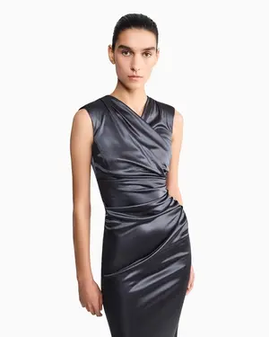 Giorgio Armani Long Sleeveless Shiny Viscose Jersey Gown - Grey