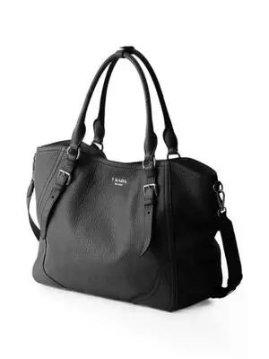 Prada Large Leather Tote Bag With Buckled Details - Black