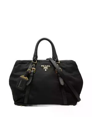 Prada 2010-2026 Vitello Daino Trimmed Tessuto Satchel - Black